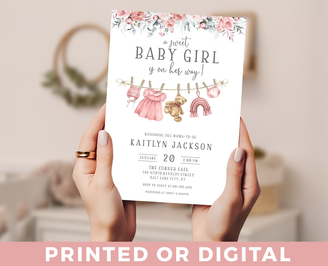 A Sweet Baby Girl is on Her Way Baby Shower Invitation Pink Floral ...