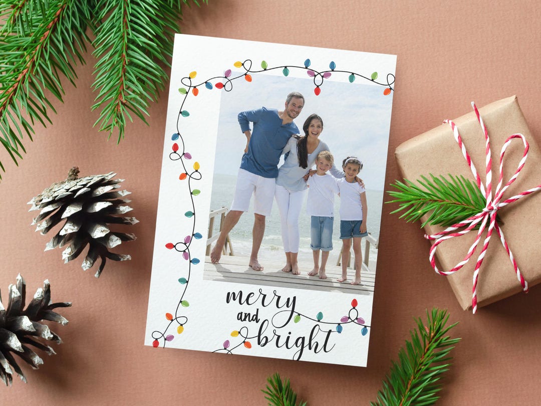 Merry and Bright Christmas Cards Photo Holiday Cards Minimalist Modern ...