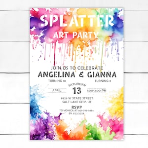 Splatter Art Party PRINTED Invitation - Painting Party Invite ...
