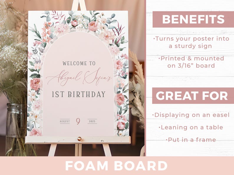 Pink Peony Birthday Welcome Sign, Wildflowers Welcome Poster, Welcome ...