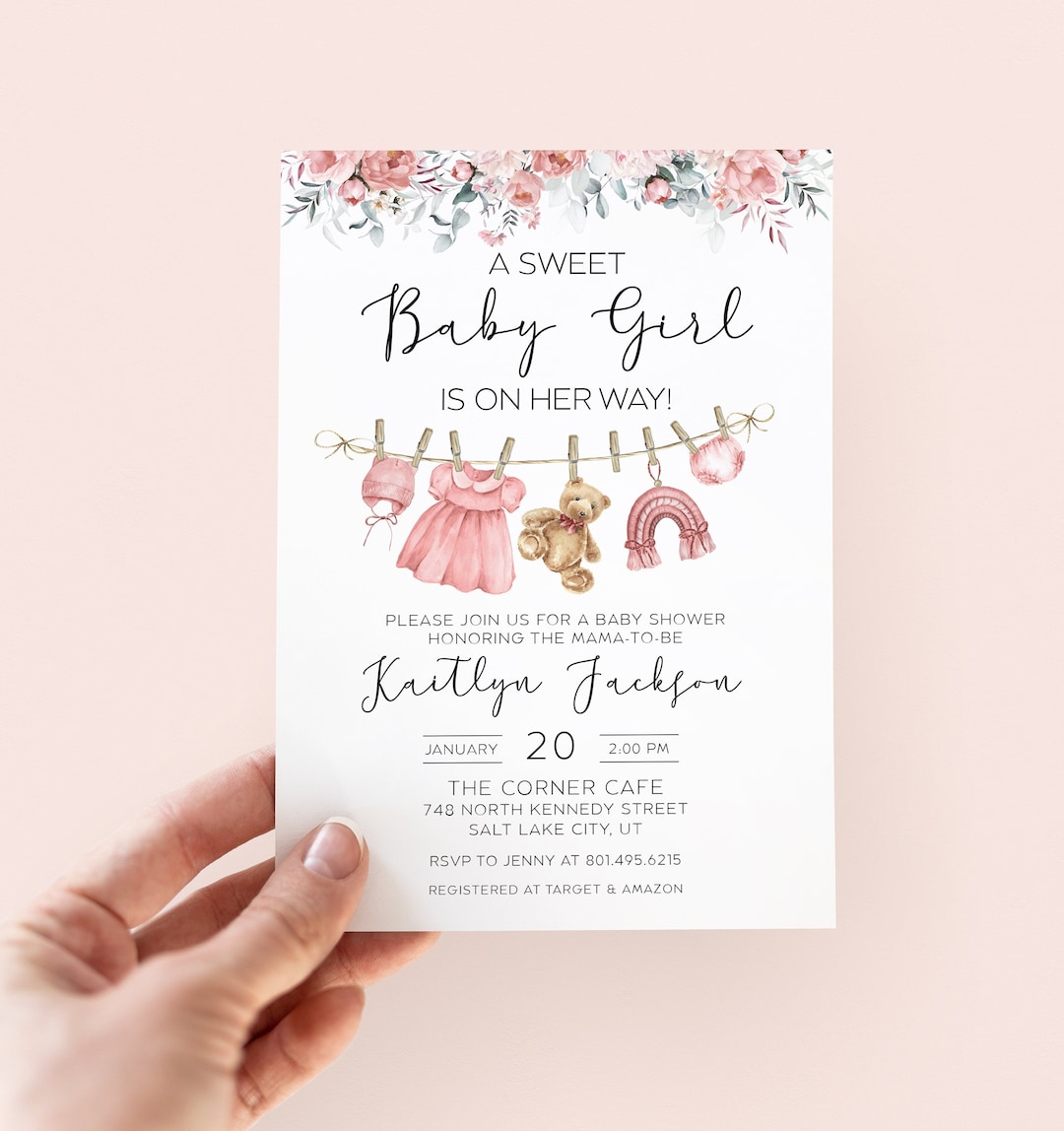A Sweet Baby Girl is on Her Way Baby Shower Invitation Pink Floral ...