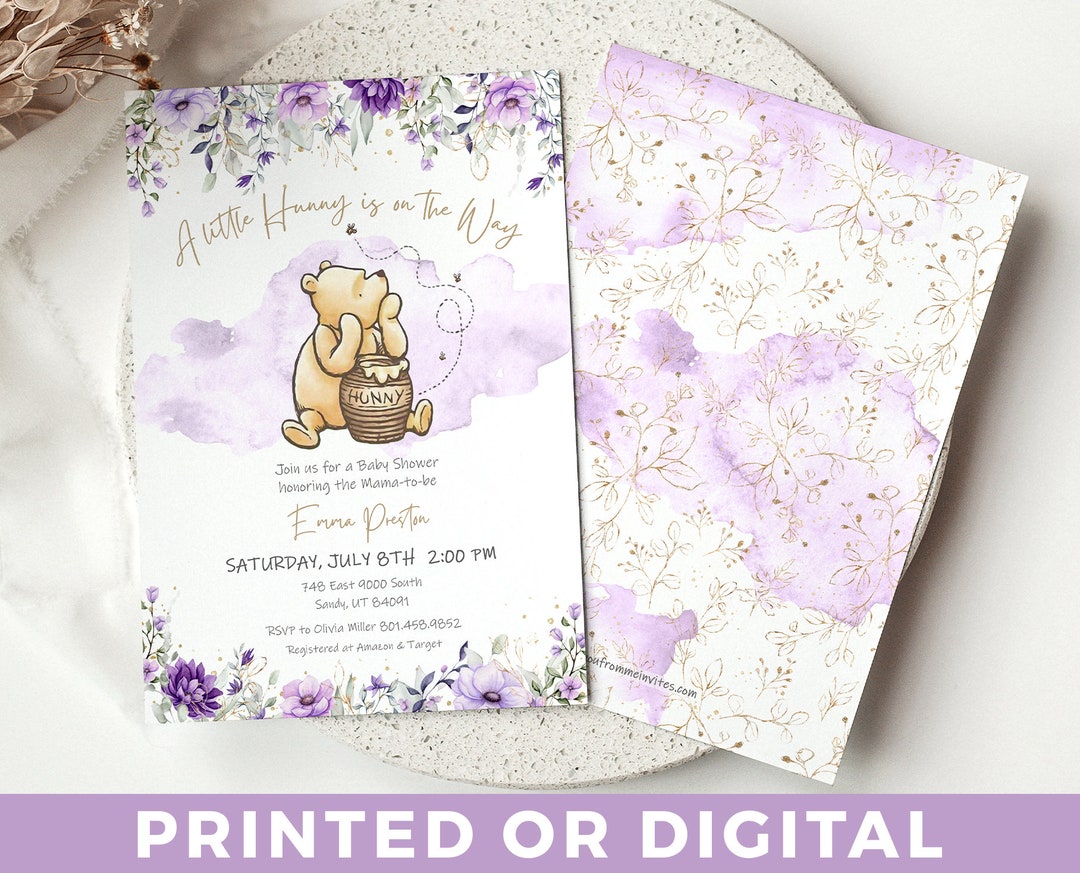 Purple Winnie-the-pooh Little Hunny is on the Way BABY SHOWER ...