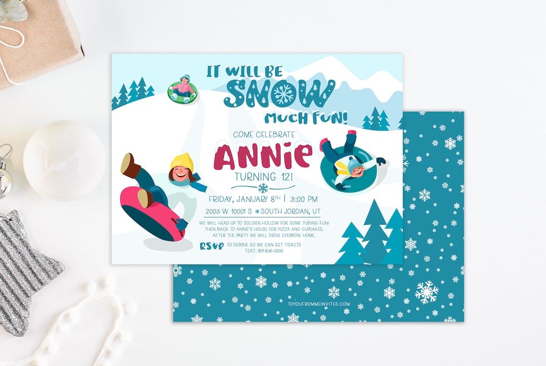 Snow Tubing Party PRINTED Invite Sledding Party Birthday Party - Etsy