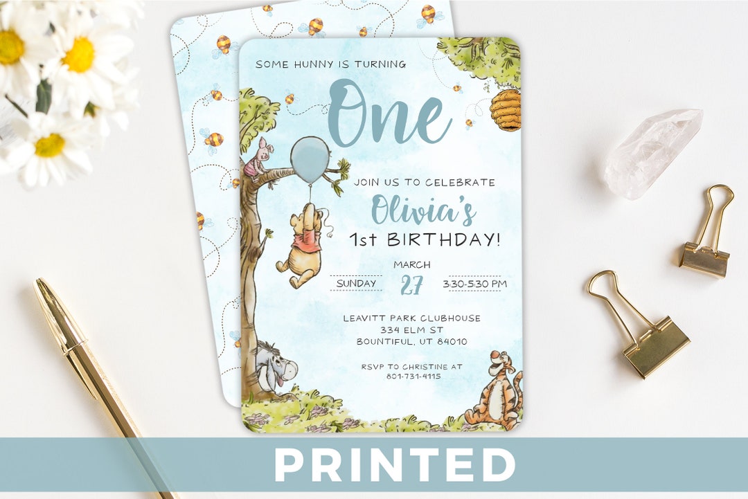 Winnie-the-pooh BIRTHDAY Invitation Classic Winnie Pooh 1st Birthday ...