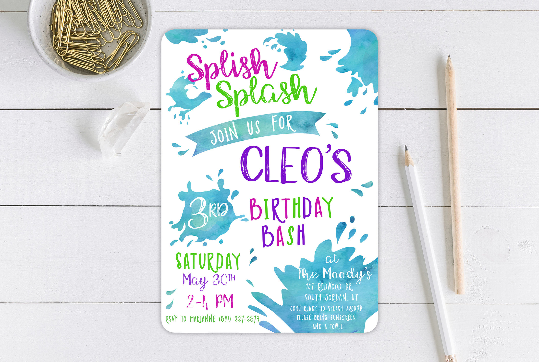 Splish Splash Birthday Bash PRINTED Invitation Water Party | Etsy