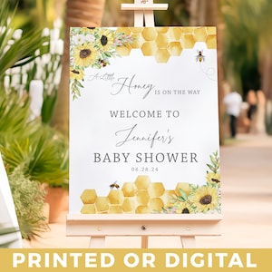 Editable Honey Bee Baby Shower Welcome Sign, Little Honey on the Way ...