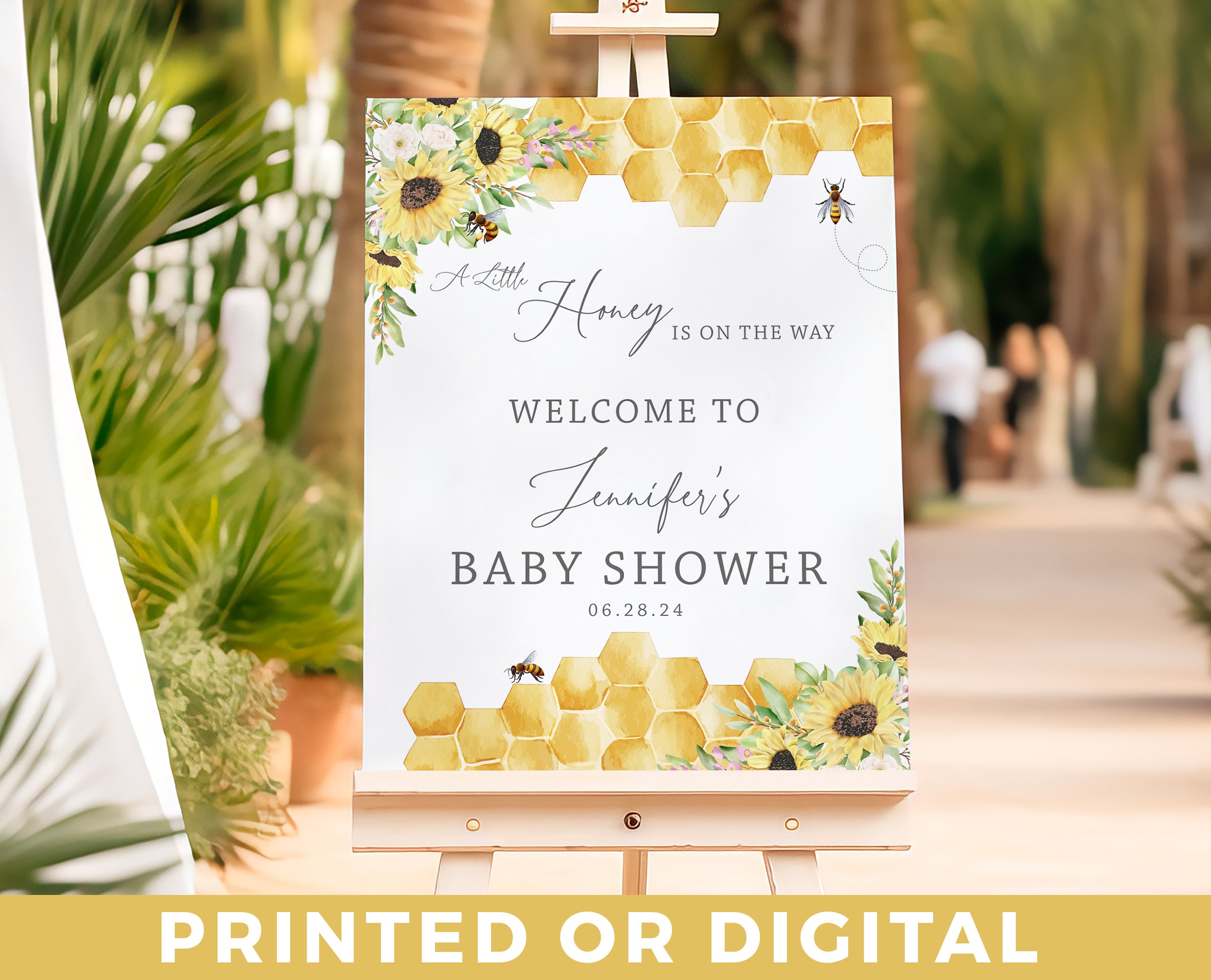 Editable Honey Bee Baby Shower Welcome Sign, Little Honey on the Way ...