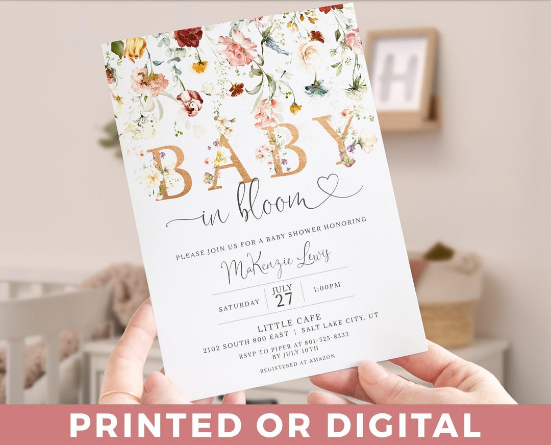 EDITABLE Baby in Bloom Baby Shower Invitation Floral Baby Invite Baby ...