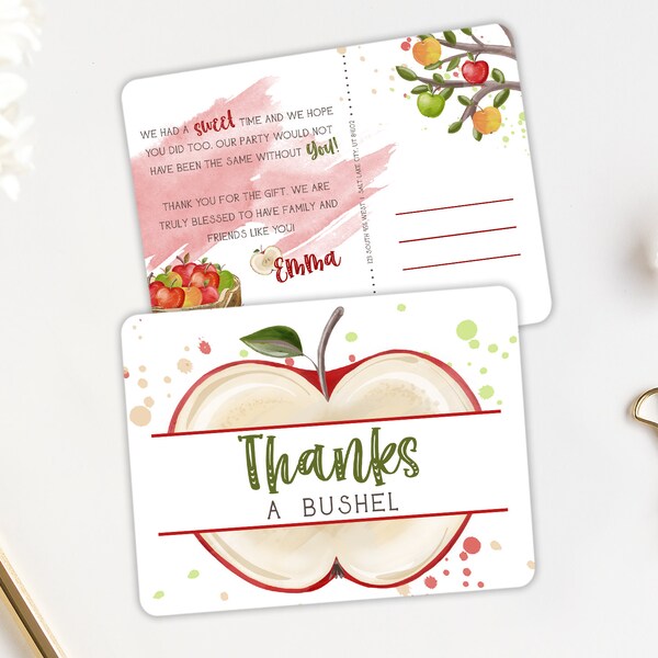 Apple Thank You Card - Etsy