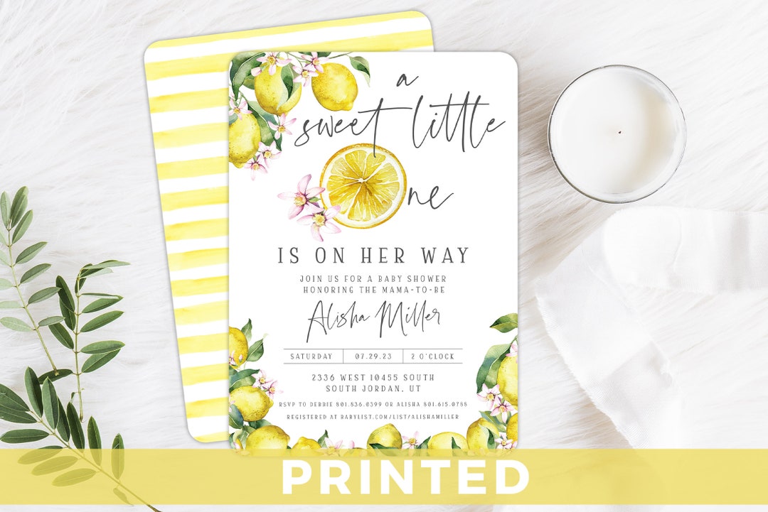 Lemon BABY SHOWER Invitation Sweet One on Her Way Baby Shower Lemon ...