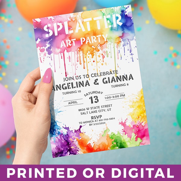 Splatter Birthday Party Invitations - Etsy