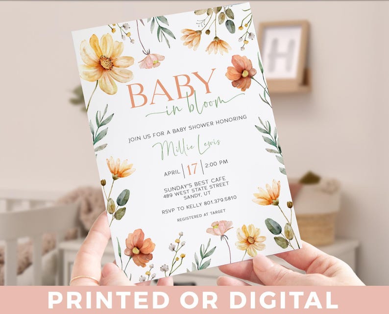Baby in Bloom Baby Shower Invitation Wildflower Baby Shower Invite ...