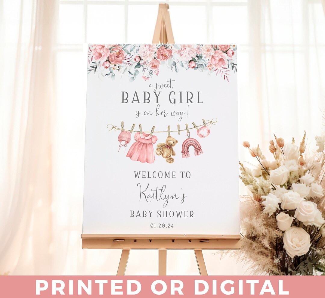 A Sweet Baby Girl Baby Shower Welcome Sign Baby Clothes Welcome Baby ...