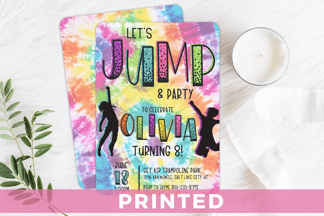 Jump Party Invitation - Tie-dye Birthday Party - Trampoline Party - Any ...