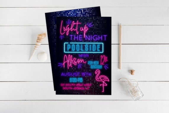 Night Pool Party Invitations