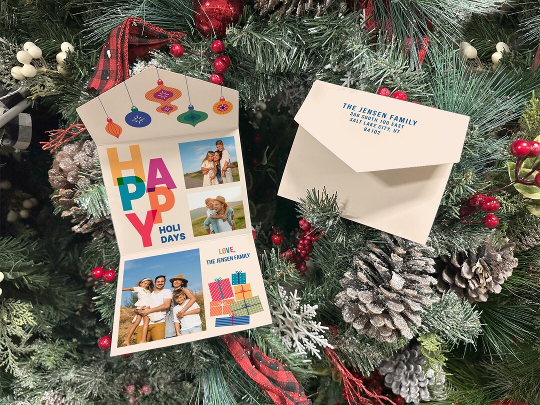 Colorful Happy Holidays Folded Cards Fold and Send Christmas Card ...