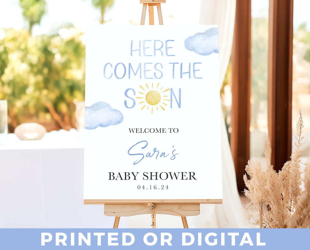 Here Come the Sun Baby Shower Welcome Sign - Sun and Clouds - Here ...