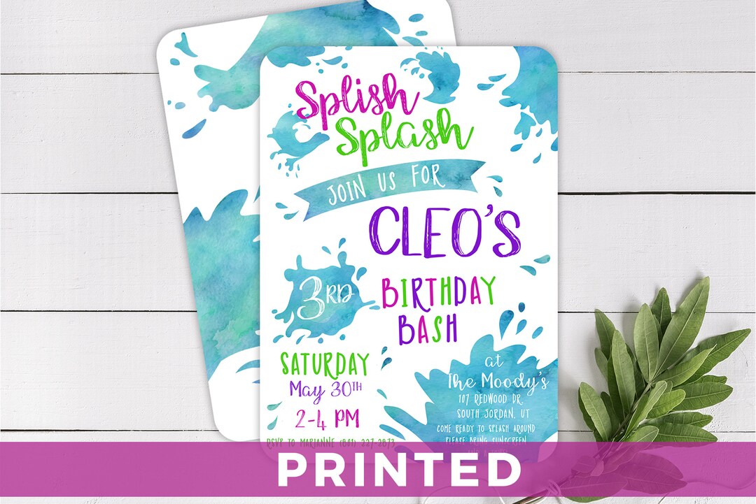 Splish Splash Birthday Bash PRINTED Invitation Water Party Invite ...