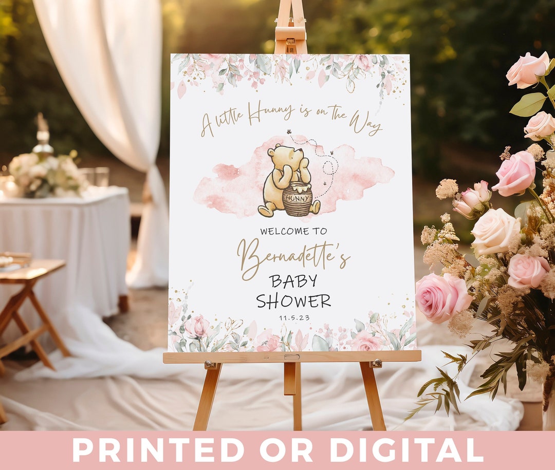 Winnie-the-pooh Baby Shower Welcome Sign Pink & Gold A Little Hunny is ...