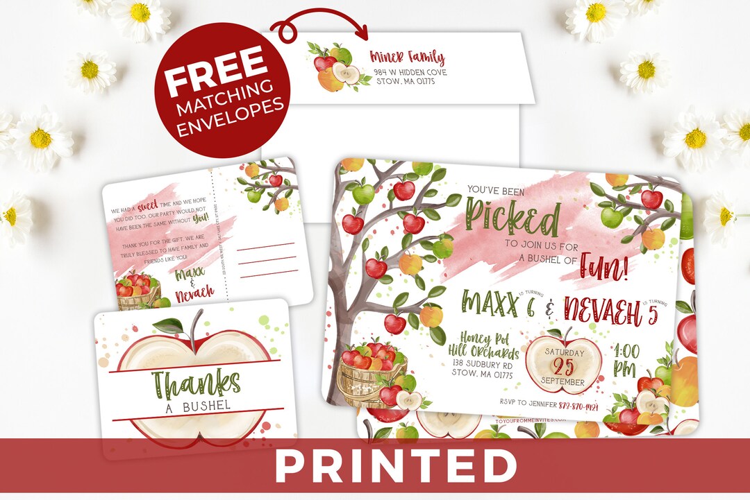 Apple Birthday Invitation Apple Joint Birthday Party - Etsy