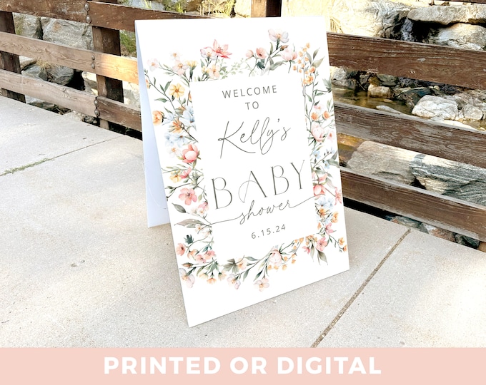 Editable Baby in Bloom Baby Shower Welcome Sign, Wildflower Welcome ...