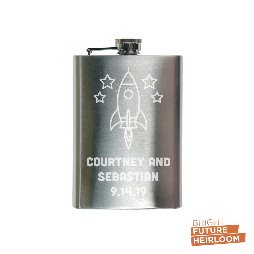 Personalized Rocket Ship Space Ship 8oz Etched Stainless Engraved Flask ...