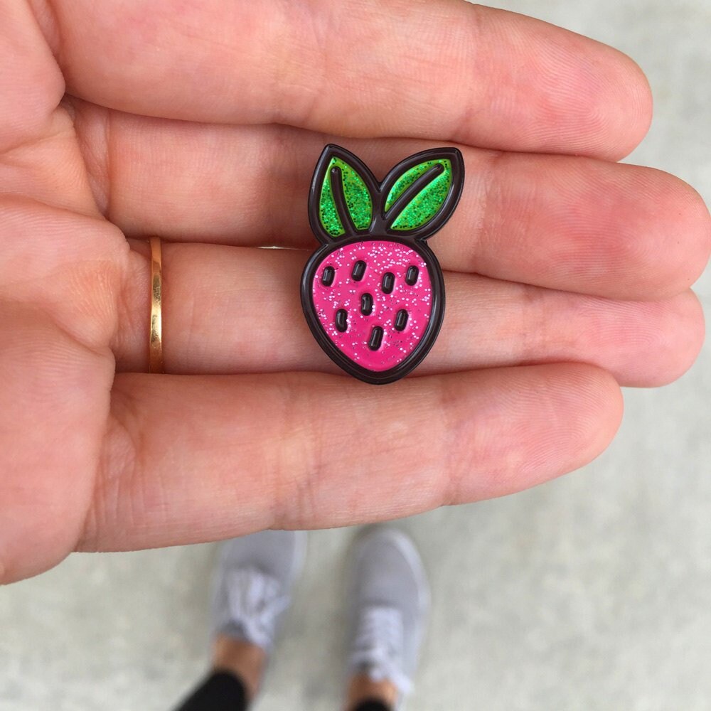 Glitter Strawberry Super Awesome Custom Soft Enamel Pin. Cute - Etsy