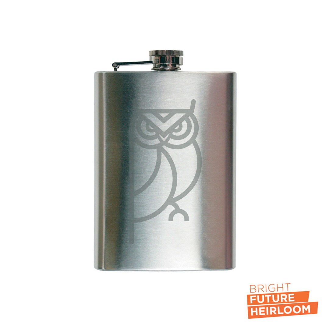 Monoline Owl 8oz Etched Stainless Engraved Flask With Funnel Perfect ...