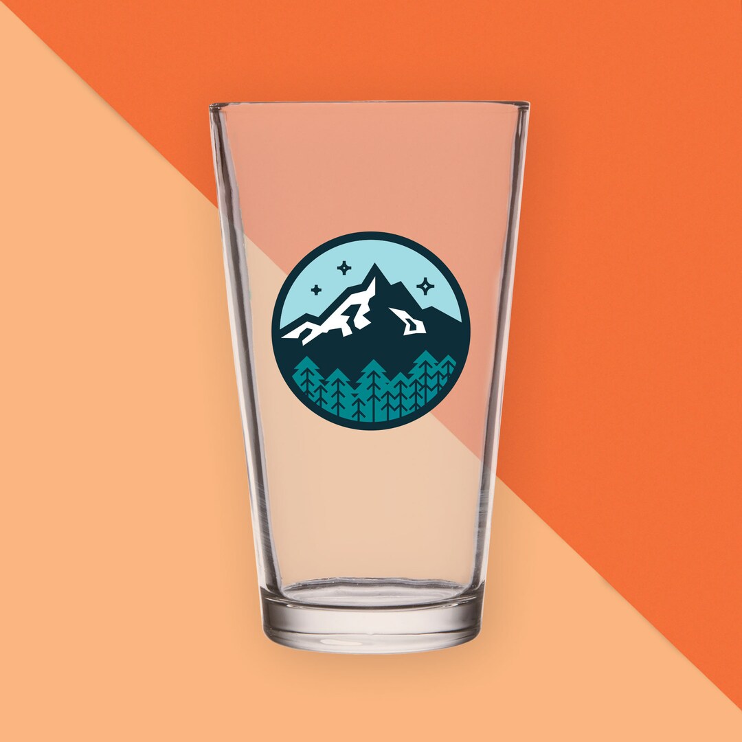 Mountain and Trees Pint Glass - Full Color Pint Glass - Camping Pint ...