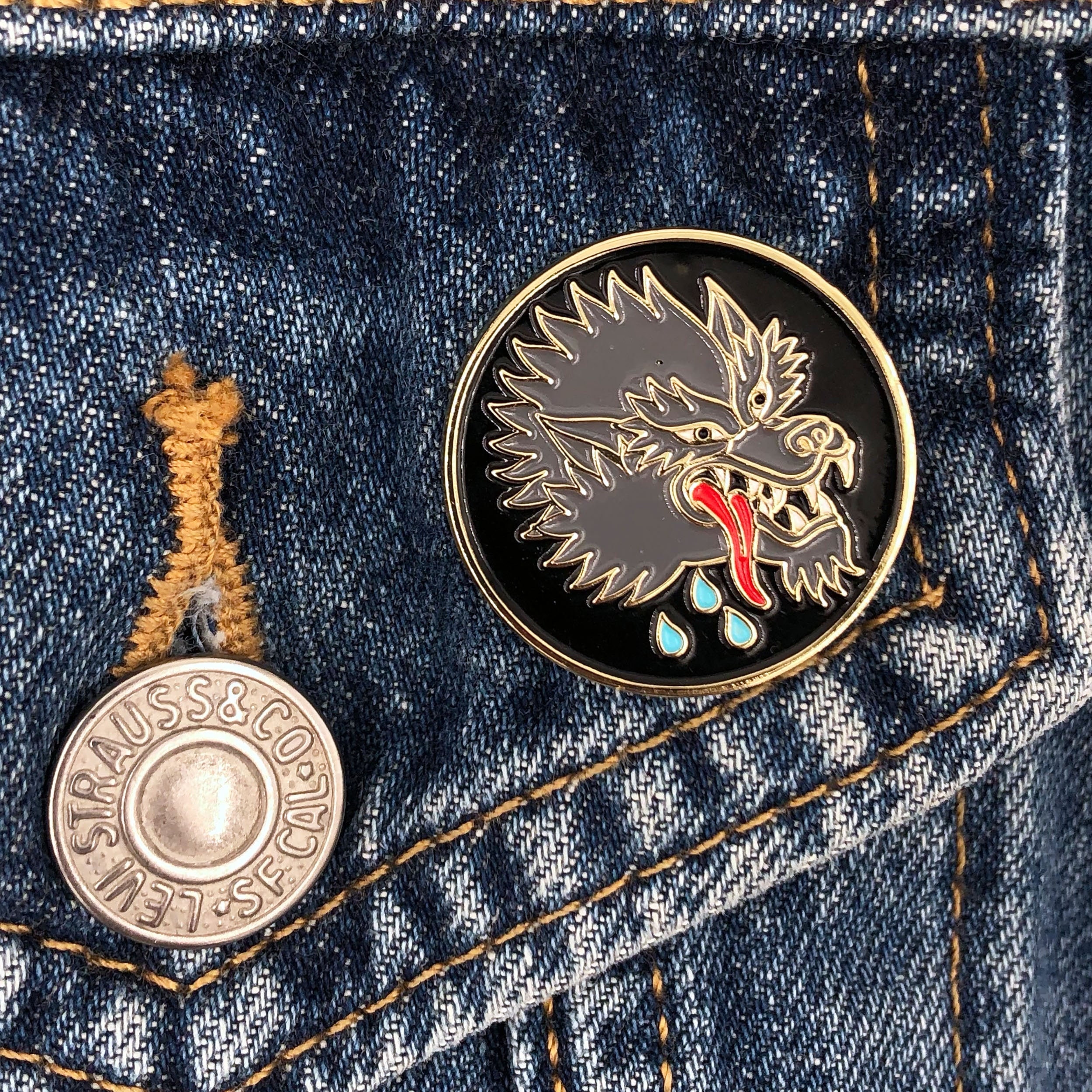 Scary Tattoo Style Wolf Pin Super Awesome Custom Soft Enamel Pin. Cute ...