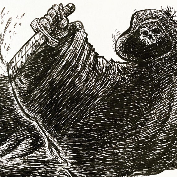 Death Comes Ripping Grim Reaper Original Ink Drawing | Etsy