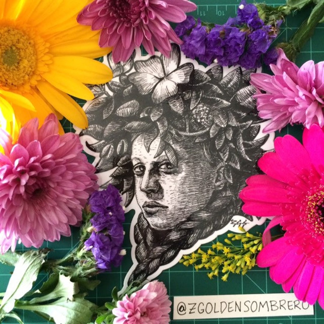 Maja midsommar Flower Crown Black & White Vinyl Sticker - Etsy