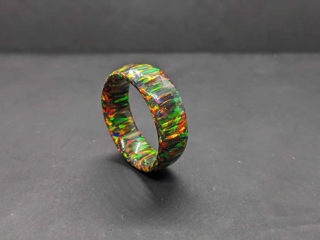 Solid Bello Opal Ring - 8mm Black Fire Opal - Wedding Ring Mens Ring ...