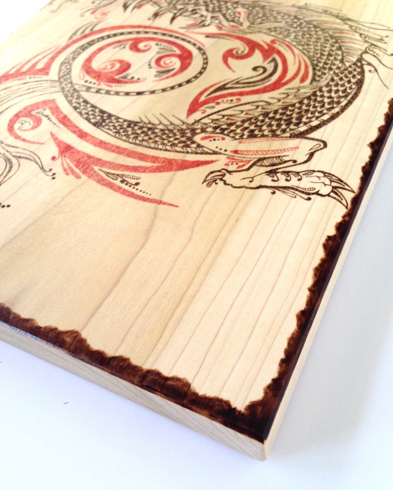 Dragon Wood Sign Tribal Style Dragon Pyrography Art Wood - Etsy