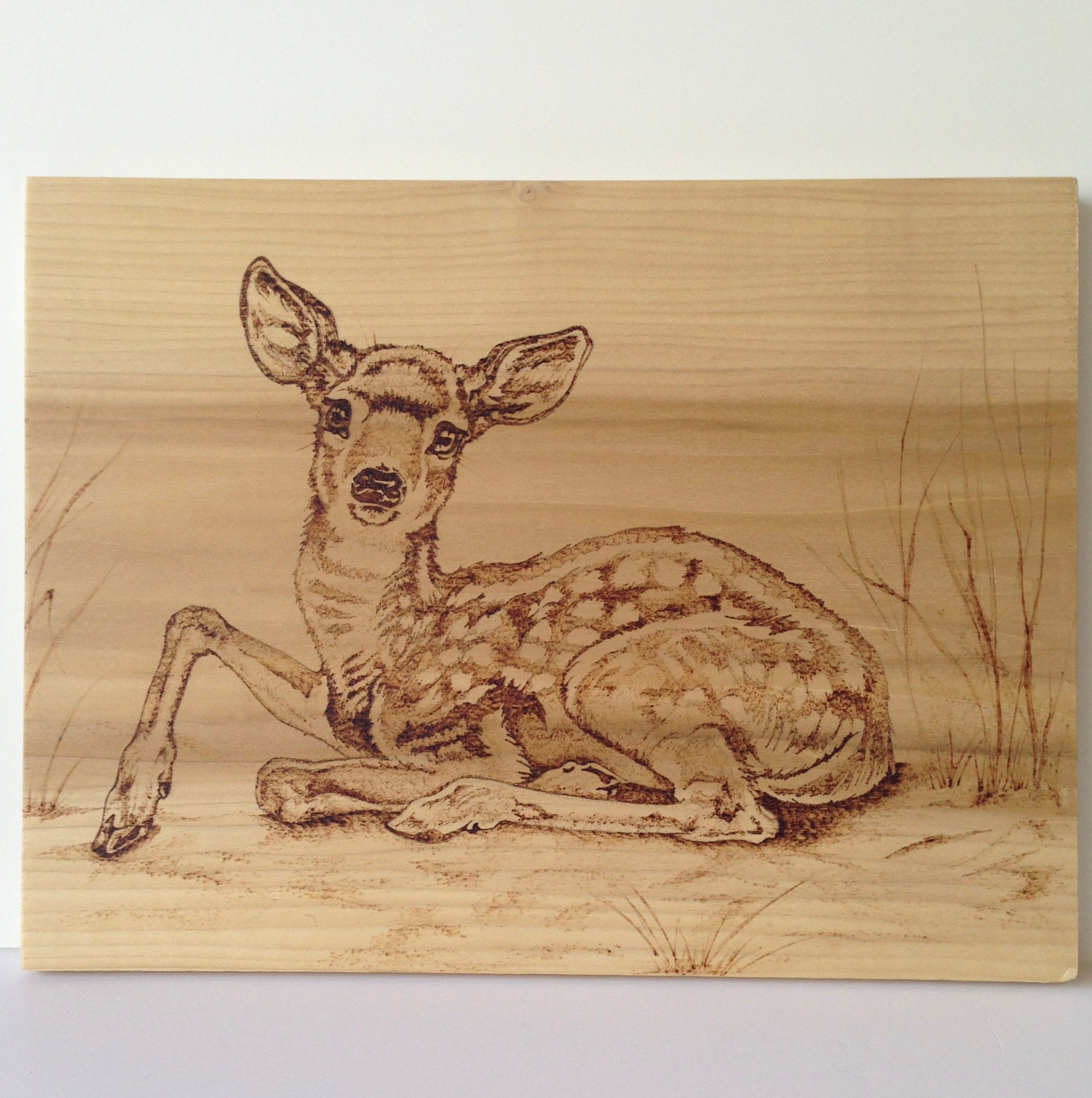 Fawn Wood Sign Wood Burned Art Pyrography Deer Picture - Etsy