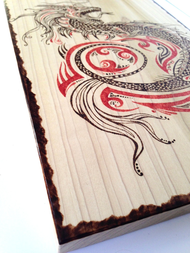 Dragon Wood Sign Tribal Style Dragon Pyrography Art Wood - Etsy