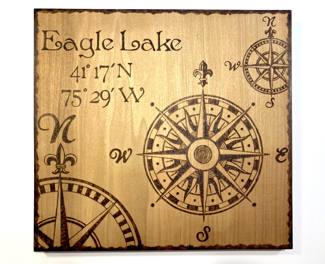 Custom Compass- Wood Burned Design- Custom Location Coordinates - Etsy