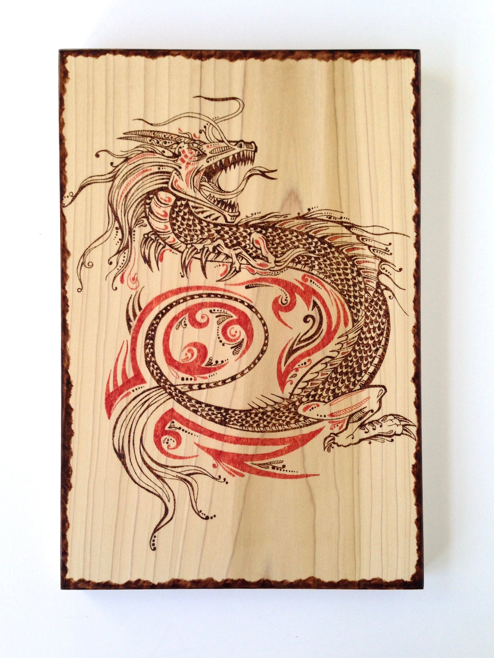 Dragon Wood Sign Tribal Style Dragon Pyrography Art Wood - Etsy