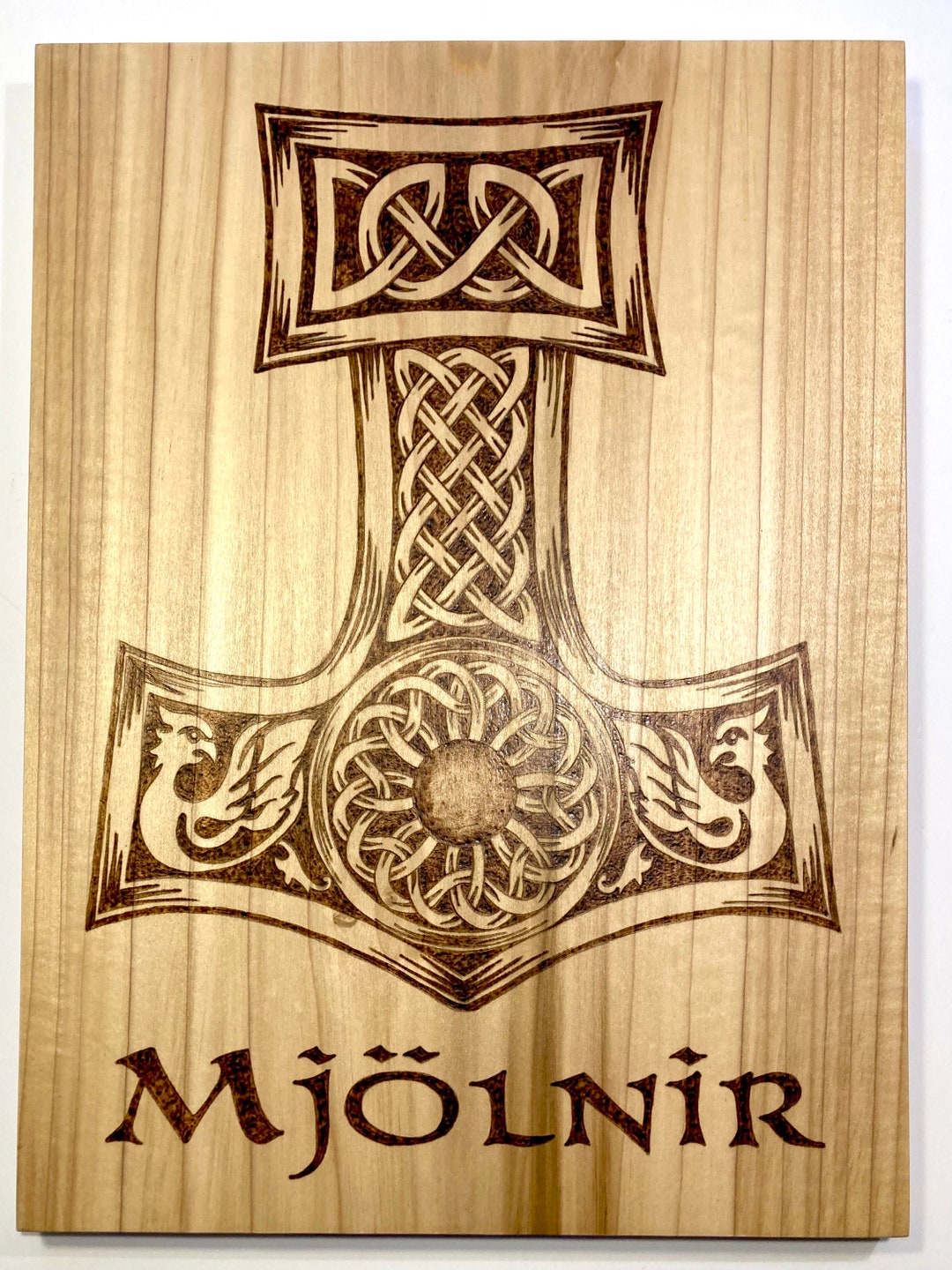Wood Burned Mjolnir Sign: Celtic Norse Art - Etsy