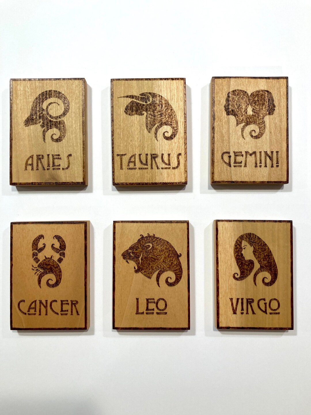 Wood Burned Zodiac Sign Block: Cherry Stained Poplar Decor - Etsy
