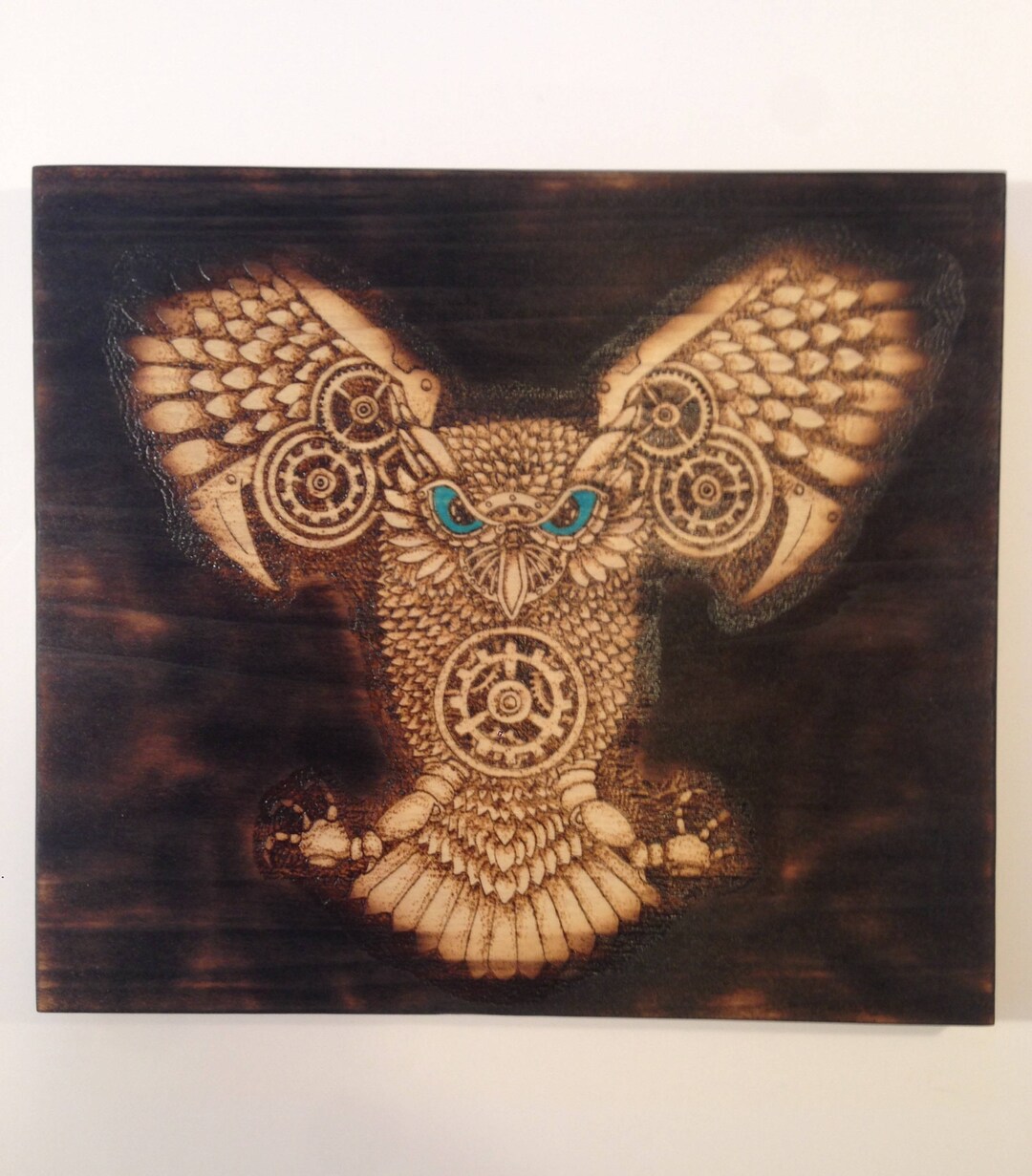 Steampunk Owl Wood Burned Art, Pyrography Artwork, Wooden Owl ...