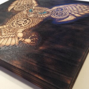 Steampunk Owl Wood Burned Art, Pyrography Artwork, Wooden Owl ...