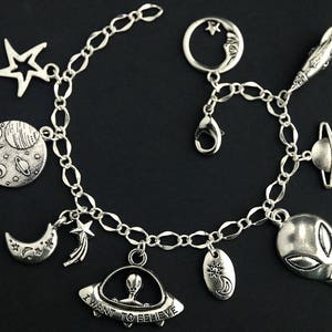 Alien Bracelet. Alien Charm Bracelet. UFO Bracelet. Silver Charm ...