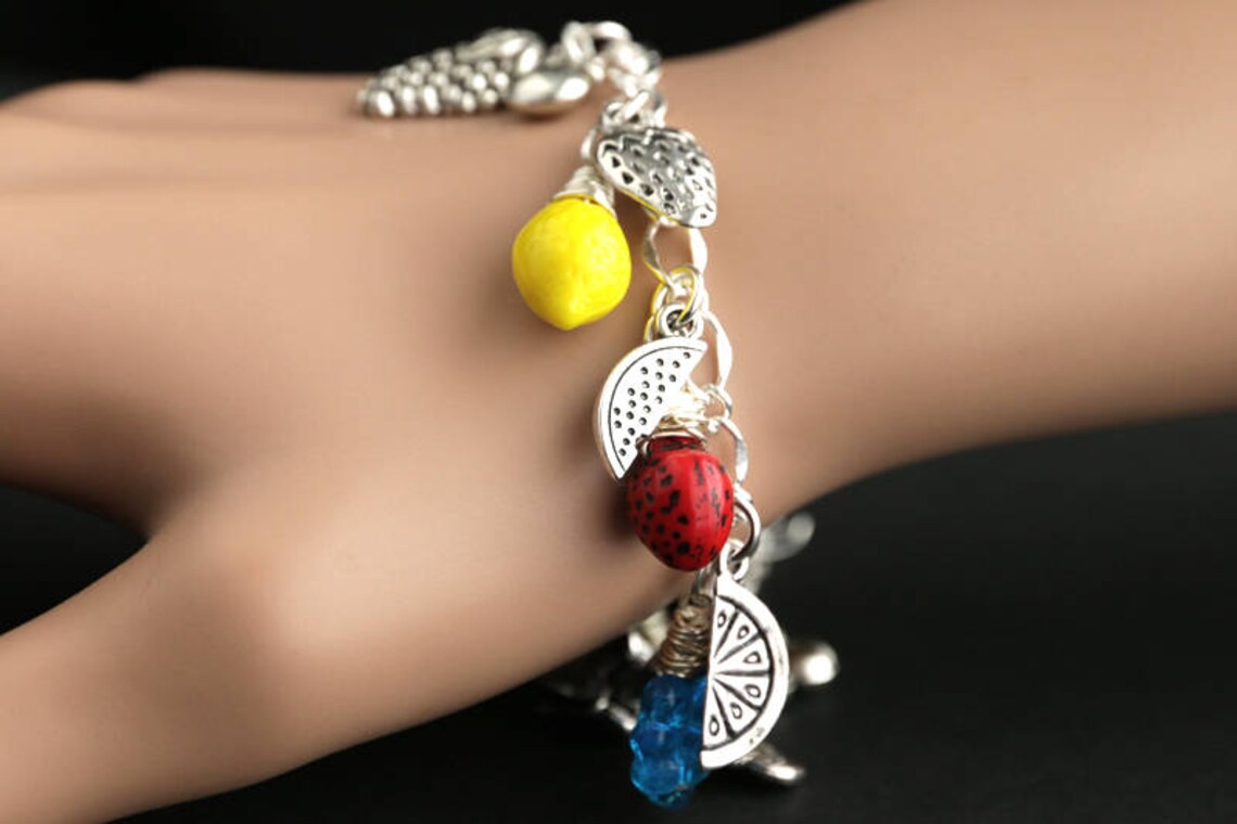Fruits and Berries Bracelet. Charm Bracelet. Produce Bracelet. Food ...