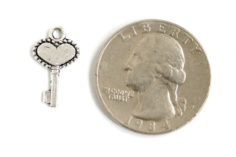 Heart Key Charm. Small Key Charm. Silver Key Charm. Add On | Etsy