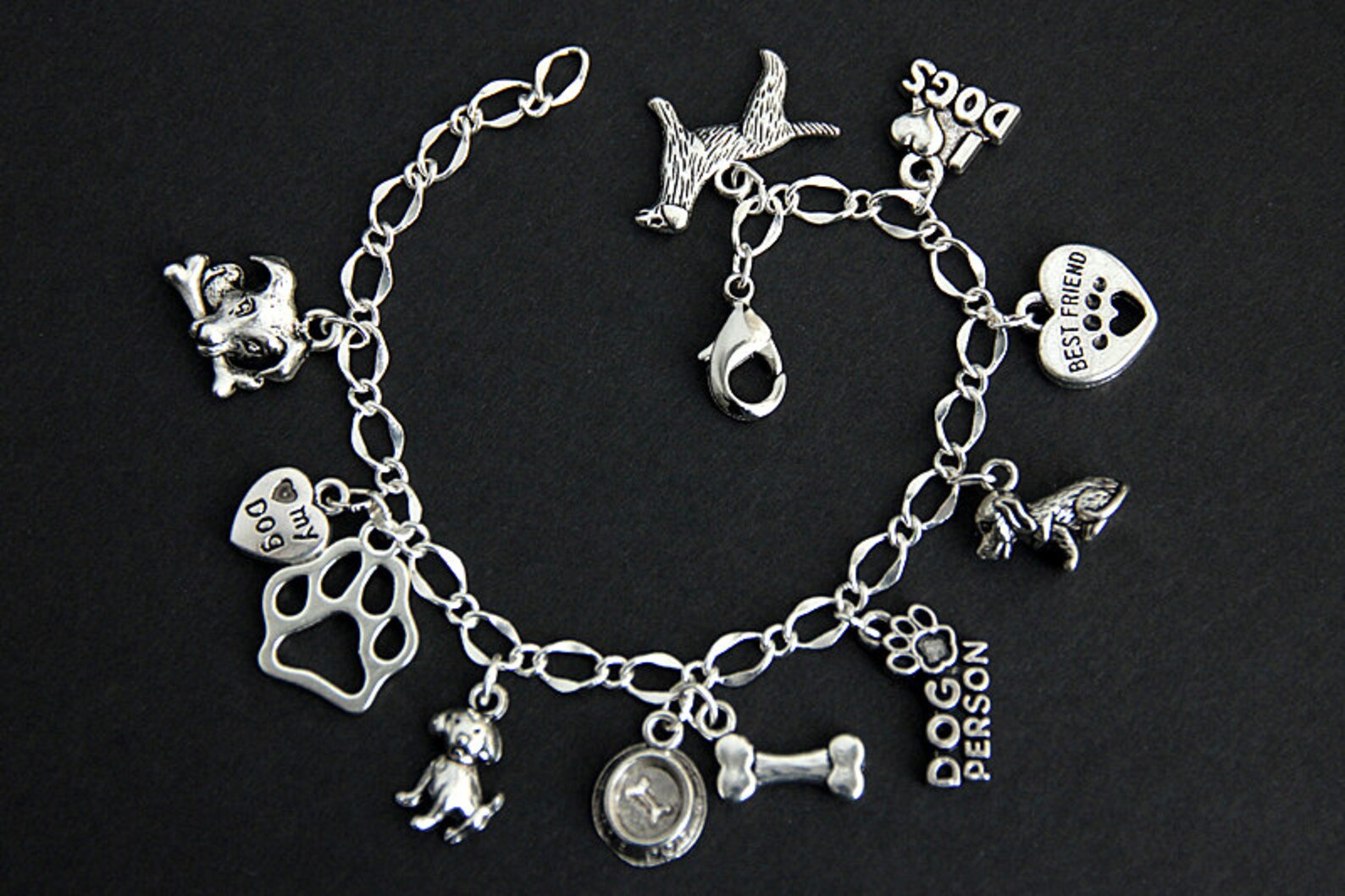 Dog Bracelet. Dog Charm Bracelet. Dog Lover Bracelet. Silver - Etsy