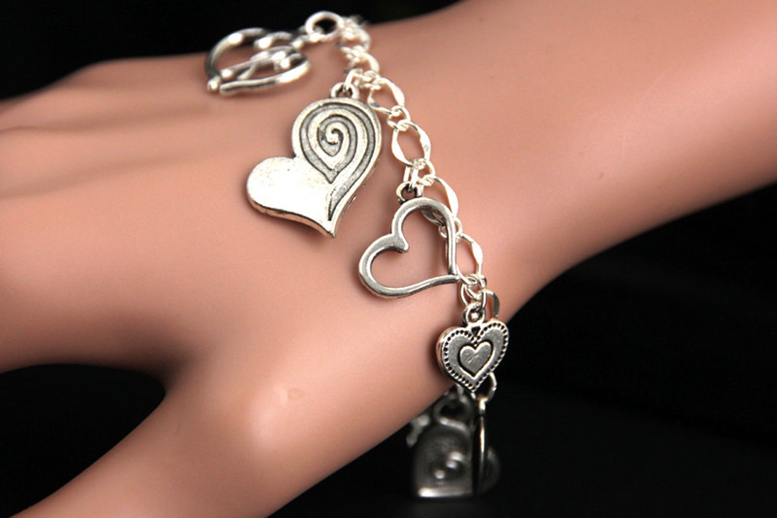 Lots of Love Bracelet. Heart Bracelet. Decorative Heart Charm | Etsy