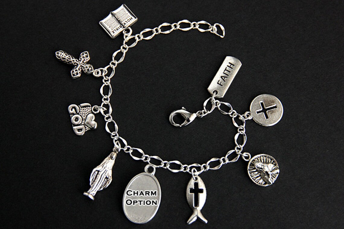 Religious Bracelet. Catholic Charm Bracelet. Christian Jewelry. Silver ...