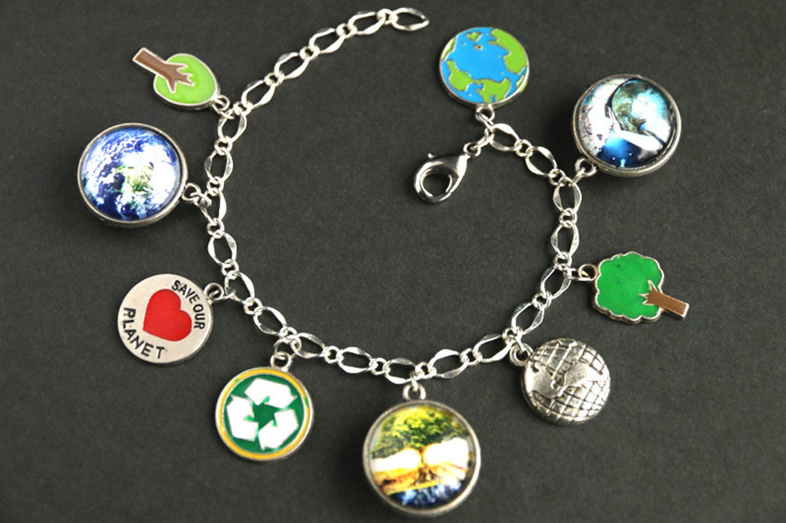 Save the Planet Bracelet. Earth Day Charm Bracelet. Recycle Bracelet ...