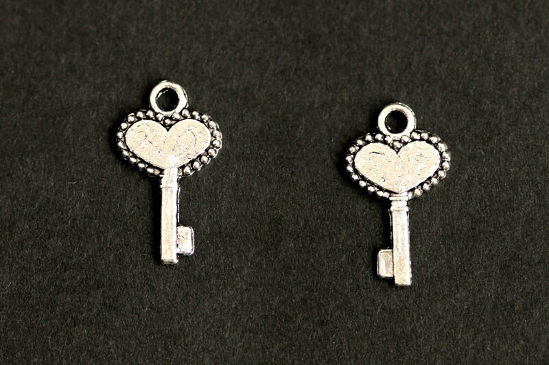 Heart Key Charm. Small Key Charm. Silver Key Charm. Add On | Etsy